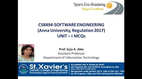 Profsuja Aalex Mcqs Unit I Cs8494 Software Engineering Youtube