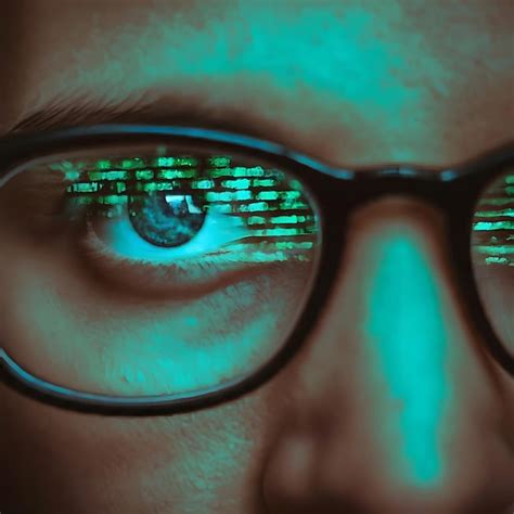 Closeup of Eyes and Glasses with Tech Reflection Cyber Security Concept | Premium AI-generated image