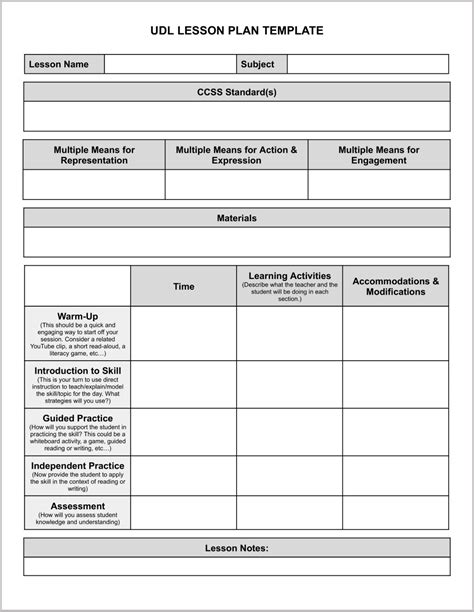 Udl Lesson Plan Template Free Free Printable
