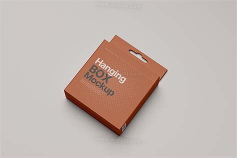 4款质感极简悬挂纸盒包装盒挂盒psd样机hanging Box Mockup 安鱼设计资源丨优质平面设计资源共享站