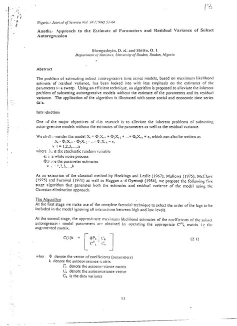 Pdf Another Approach To Estimate Of Parameters And Residual Variance