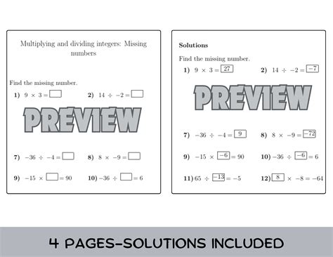 Multiplying And Dividing Integers Missing Numbers Worksheet With