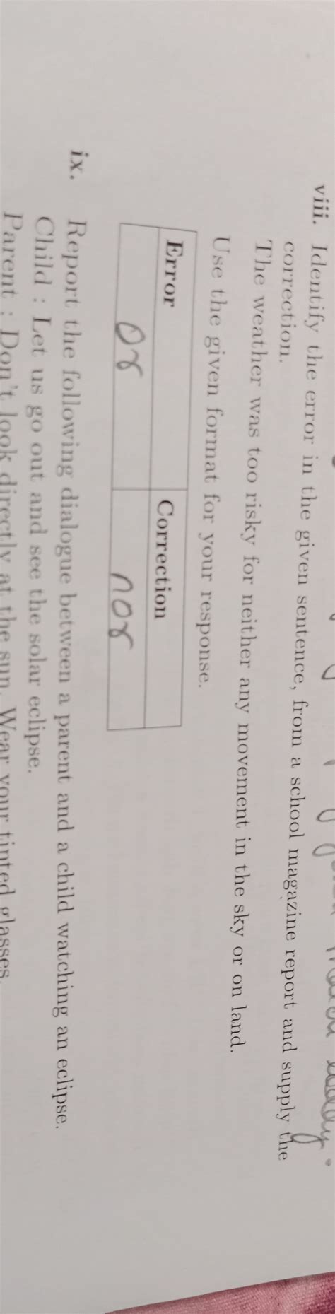 Viii Identify The Error In The Given Sentence From A School Magazine Re