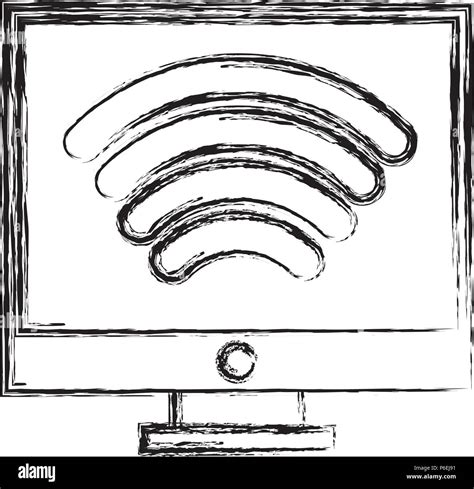 Grunge Electronic Computer With Wifi Device Connection Vector Illustration Stock Vector Image
