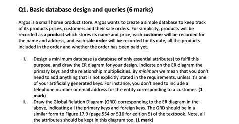 Solved Q1 Basic Database Design And Queries 6 Marks