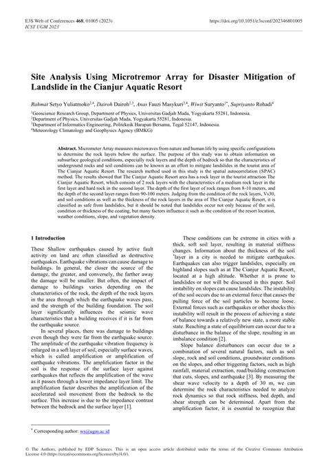 Pdf Site Analysis Using Microtremor Array For Disaster Mitigation Of Landslide In The Cianjur