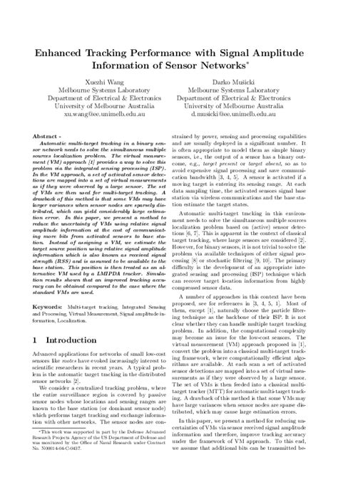 Pdf Enhanced Tracking Performance With Signal Amplitude Information