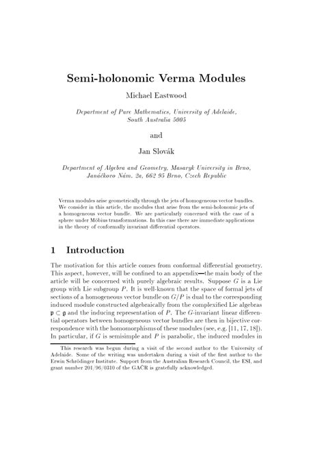 Pdf Semiholonomic Verma Modules