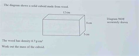 Solved The Diagram Shows A Solid Cuboid Made From Wood Diagram Not