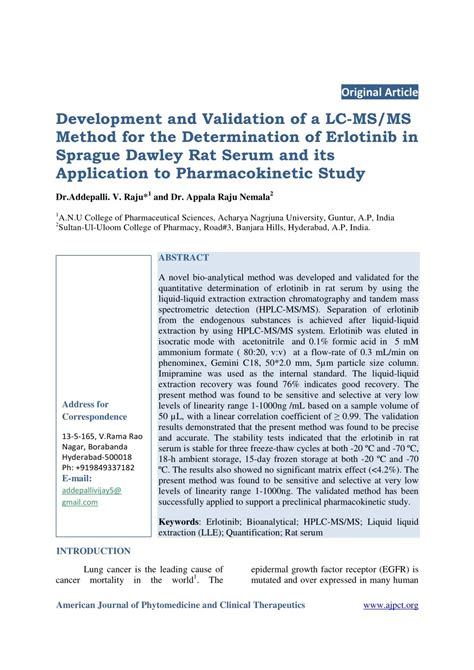 Ppt Development And Validation Of A Lc Ms Ms Method For The Determination Of Erlotinib In