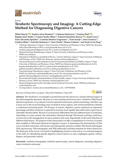 Pdf Terahertz Spectroscopy And Imaging A Cutting Edge Method For Diagnosing Digestive Cancers