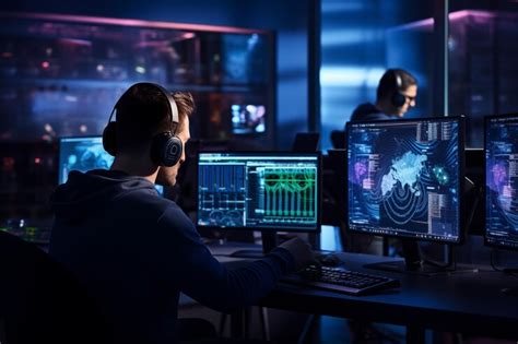 Premium Photo Confident Man Data Scientist Working On Personal Computer Wearing Headphones