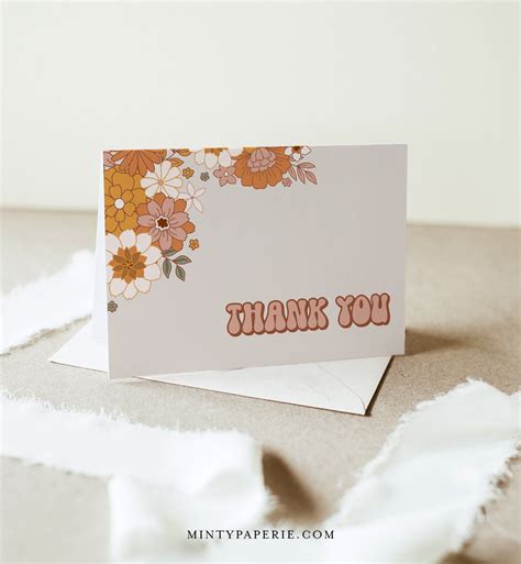 Retro Thank You Card Bohemian Groovy 70s Hippie Thank You Note