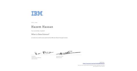 Hazem Hossam Hassan On Linkedin Completion Certificate For What Is Data Science