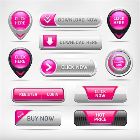 Premium Vector Pink Glossy Web Elements Button Set