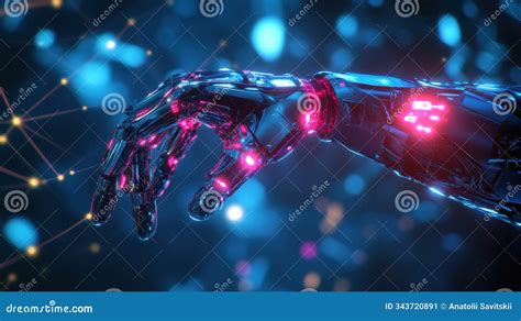 The Artwork Showcases A Prosthetic Arm Activated By Neural Signals Featuring Vibrant Lines