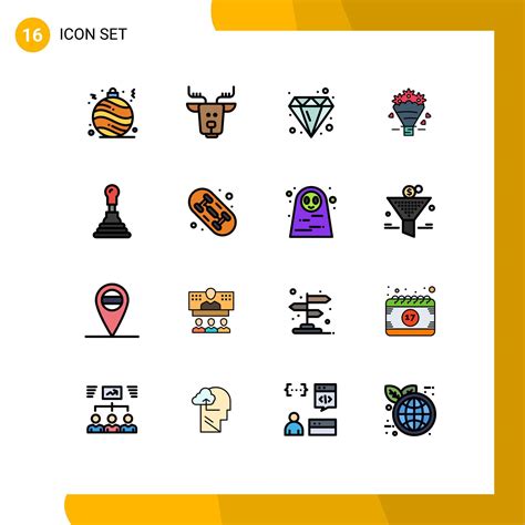 Set Of 16 Vector Flat Color Filled Lines On Grid For Gearbox Car Brilliant Wedding Love Editable