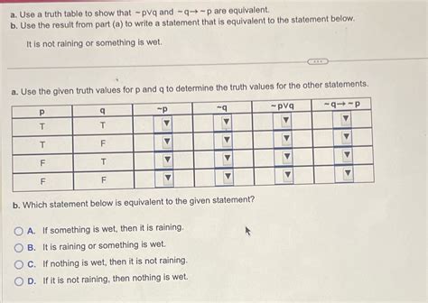 [solved] A Use A Truth Table To Show That ~ Pvq And ~ Q ~ P Are Course Hero