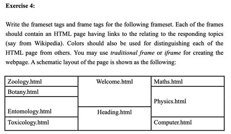 Solved Exercise Write The Frameset Tags And Frame Tags Chegg Com