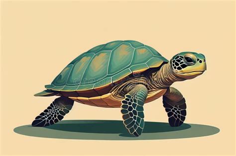 Illustration Of A Turtle On A Green Background In Cartoon Style Ai Generative Stock Image