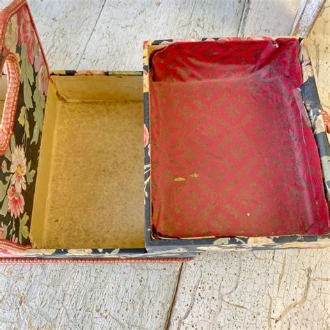 Vintage French Fabric Sewing Box Caddy Decorative Ite Gem
