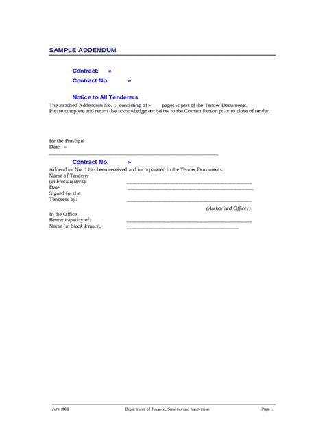 Sample Addendum Standard Contract Documents GC Doc Template PdfFiller