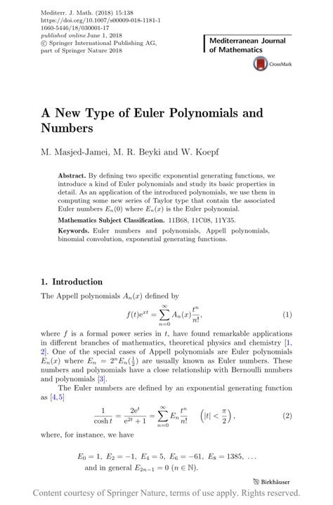A New Type Of Euler Polynomials And Numbers Request Pdf