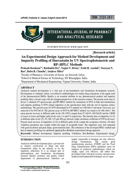 An Experimental Design Approach For Method Development And Impurity Profiling Of Simvastatin By