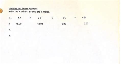 Solved Limiting And Excess Reactant Fill In The Ice Chart