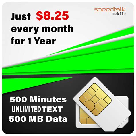 1 Year Prepaid Gsm Sim Card Monthly Unlimited Text 500 Minutes
