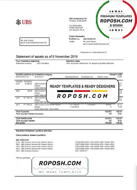 Switzerland Ubs Bank Statement Template In Xls And Pdf File Format