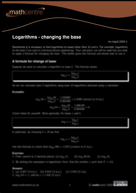 SOLUTION Logarithms Changing The Base Studypool