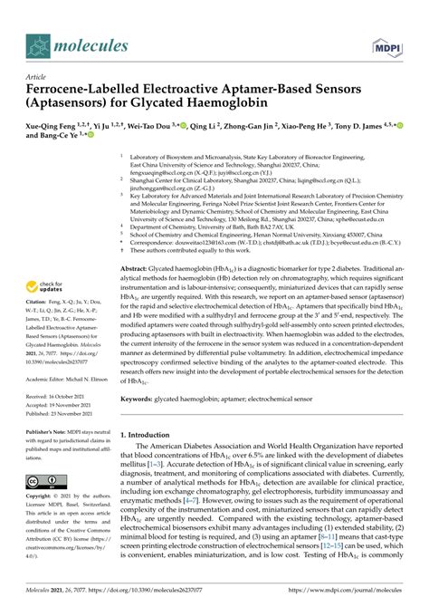 Pdf Ferrocene Labelled Electroactive Aptamer Based Sensors Aptasensors For Glycated Haemoglobin
