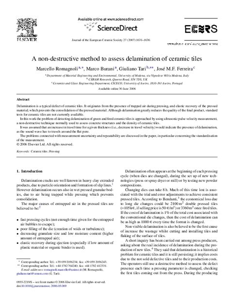 Pdf A Non Destructive Method To Assess Delamination Of Ceramic Tiles