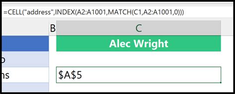 Lookup For The Cell Address Instead Of The Value Excel Formula