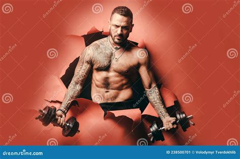 Young Muscular Man With Naked Torso Working Out In Gym Sport Man Man
