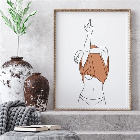 Middle Finger Line Art Print Feminist Wall Art Middle Finger Etsy