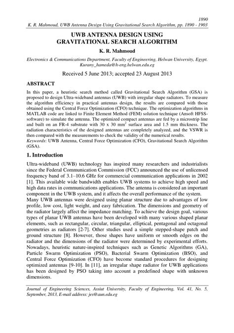 Pdf Uwb Antenna Using Gravitational Search Algorithm