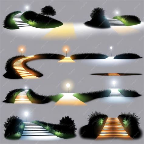Lighted Pathways Vector Set White Background Isolated A High Premium