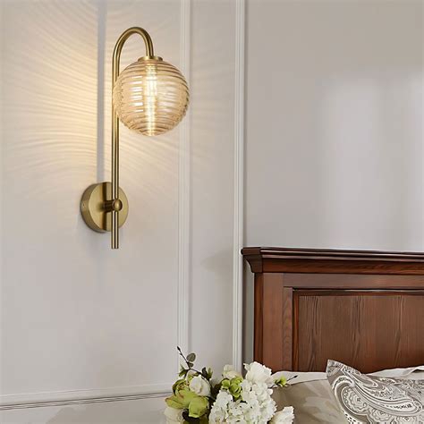 Lumiere Tenterden Curved Arm Ip44 Wall Light In Brass Gold With Ribbed