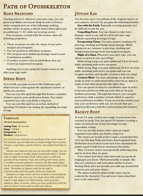 Barbarian Subclass Create Matter Using Your Bones Norse Myth