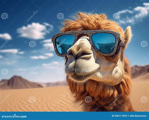 Closeup Of Smiling Camel With Glasses In Desert Stock Illustration