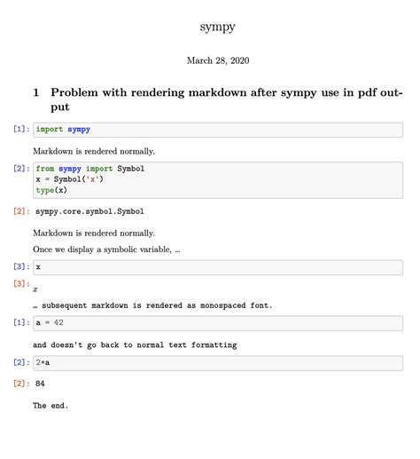 Conversion Of Notebook To Latex And Pdf Renders Markdown Font Monospaced After Display Of Sympy