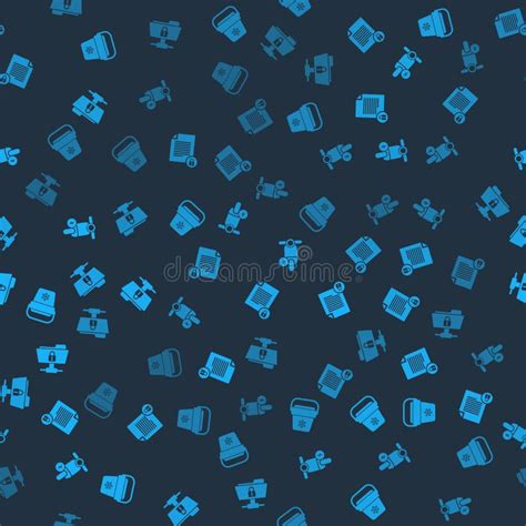 Set Cooler Bag Document And Lock Electric Scooter And Ftp Folder On Seamless Pattern Vector