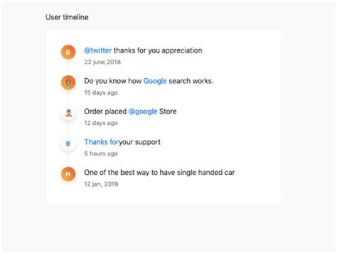 Bootstrap 4 Basic Timeline For Users Without Avatar Example