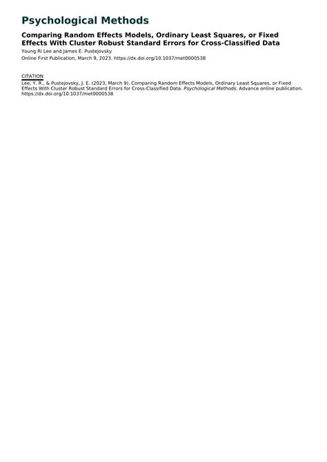 Comparing Random Effects Models Ordinary Least Squares Or Fixed