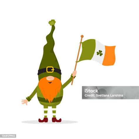 성 패트릭 데이 노메 플래그와 귀여운 레프레툰 플랫 만화 스타일의 벡터 일러스트레이션 아일랜드 휴가를 위한 손으로 그린 요소 3월에 대한 스톡 벡터 아트 및 기타 이미지
