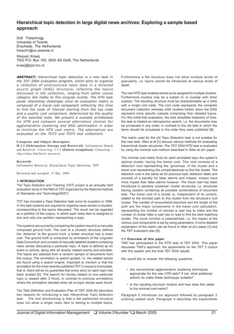 Pdf Hierarchical Topic Detection In Large Digital News Archives Exploring A Sample Based