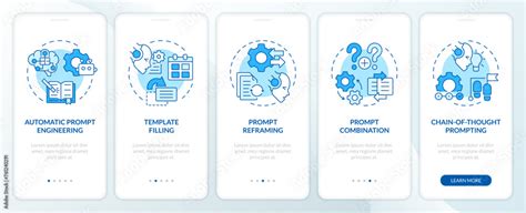 Prompt Engineering Techniques Blue Onboarding Mobile App Screen Walkthrough 5 Steps Editable