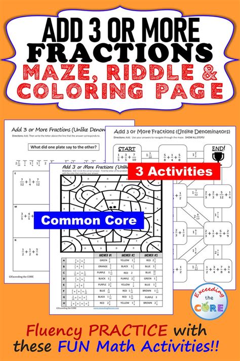 Add 3 Or More Fractions Maze Riddle Coloring Page Print And Digital